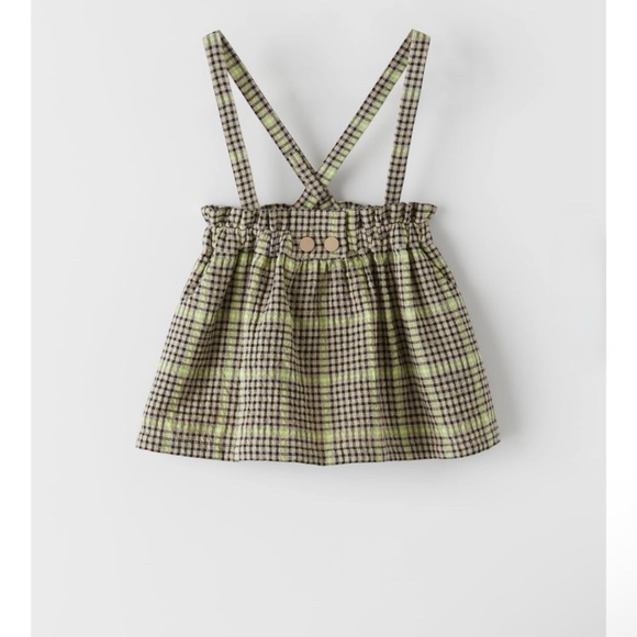 Zara | Bottoms | Zara Black And Neon Green Plaid Suspender Skirt | Poshmark
